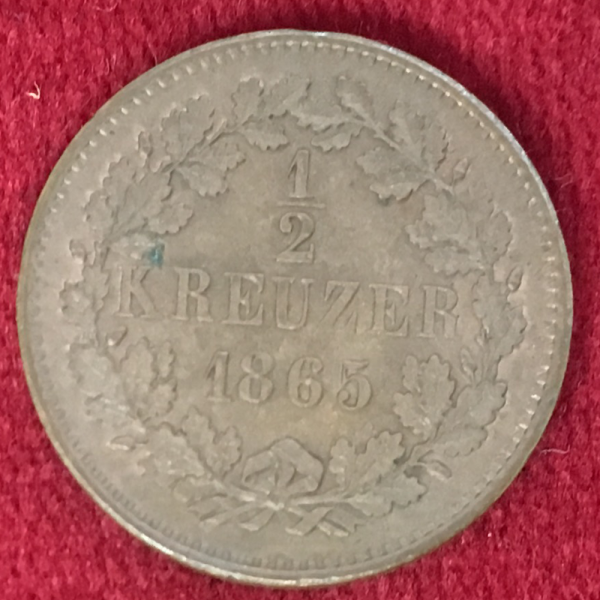 GERMANY BADEN 1/2 KREUZER 1865 FRIEDRICH Ⅰ 1856-1907 – coin&coin